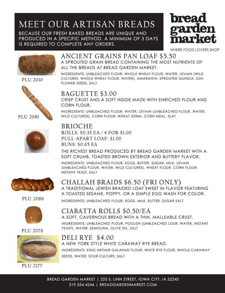 Bread List - Bread Garden Market