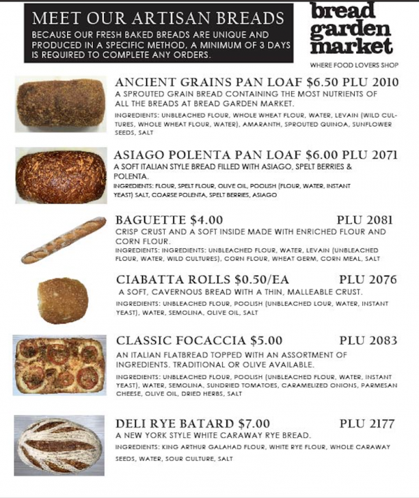Bread List - Bread Garden Market